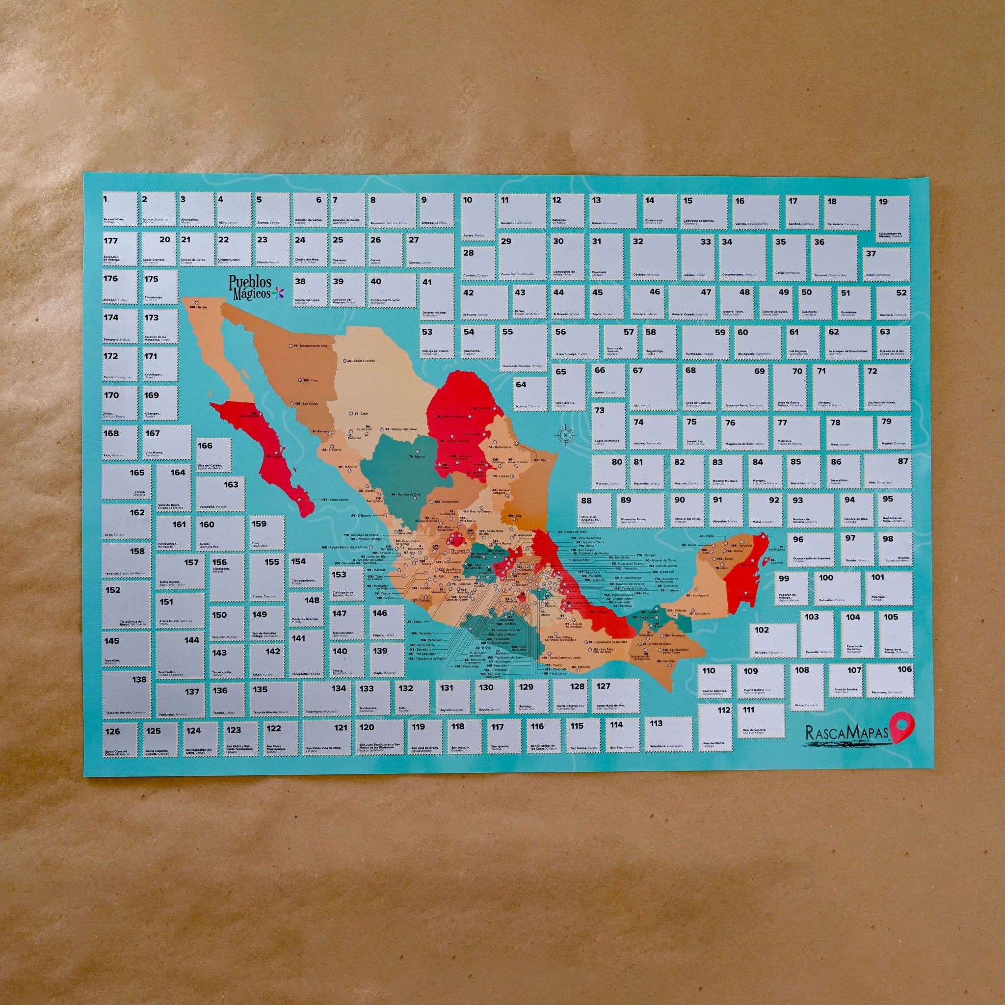 Mapa rascable de Municipios + Rasca Mapa de los 177 Pueblos Mágicos de ...
